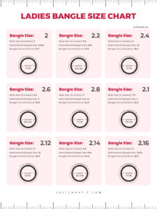 Bangle Size Chart in cm and inches by Wrist size